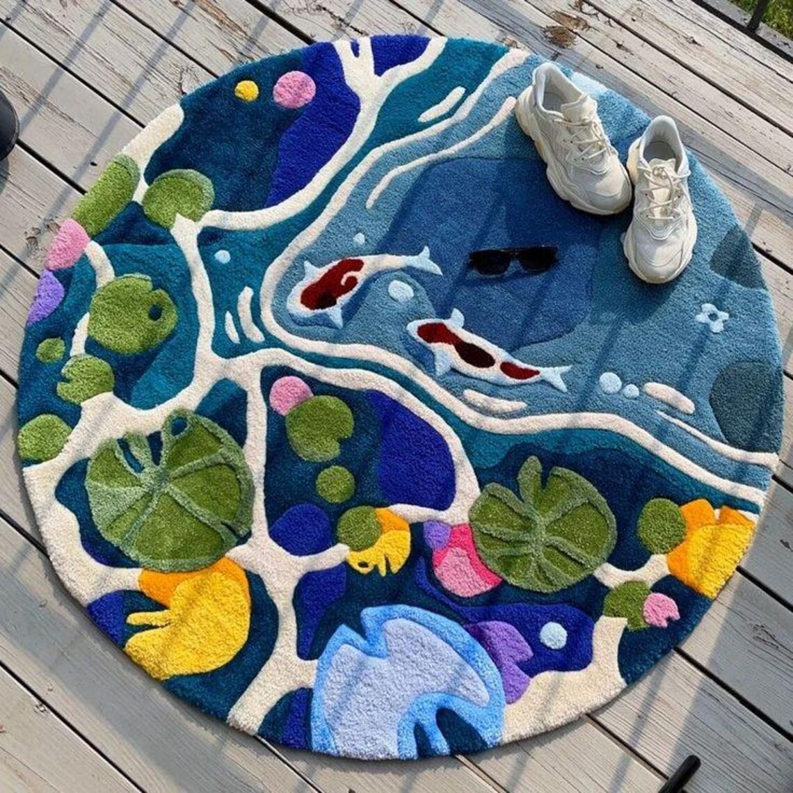 Koi Pond Harmony Rug – Hand Tufted Japanese-inspired Carpet - Etsy