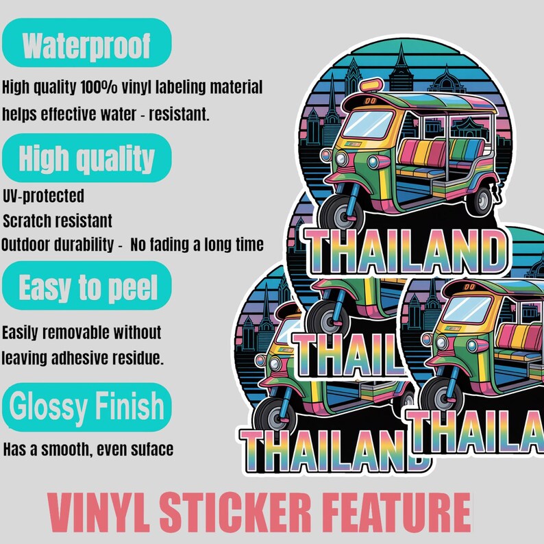 4PCS Thailand Travel Die Cut Stickers: Waterproof Vinyl Decals - Asia ...