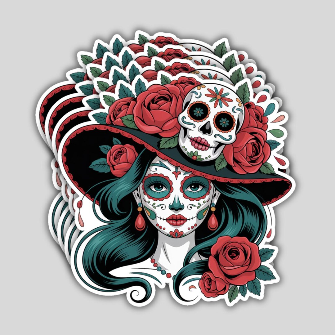 4PCS La Calavera Catrina Stickers – Día De Los Muertos Mexican Art ...