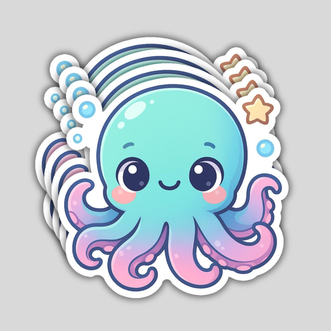 Octopus Stickers: Waterproof Vinyl Decals - Ocean Animal Art, Pack of 4 ...