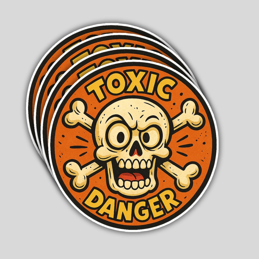 4PCS Danger Toxic Skull Stickers – Orange Circle Vinyl Decals – Die-cut ...