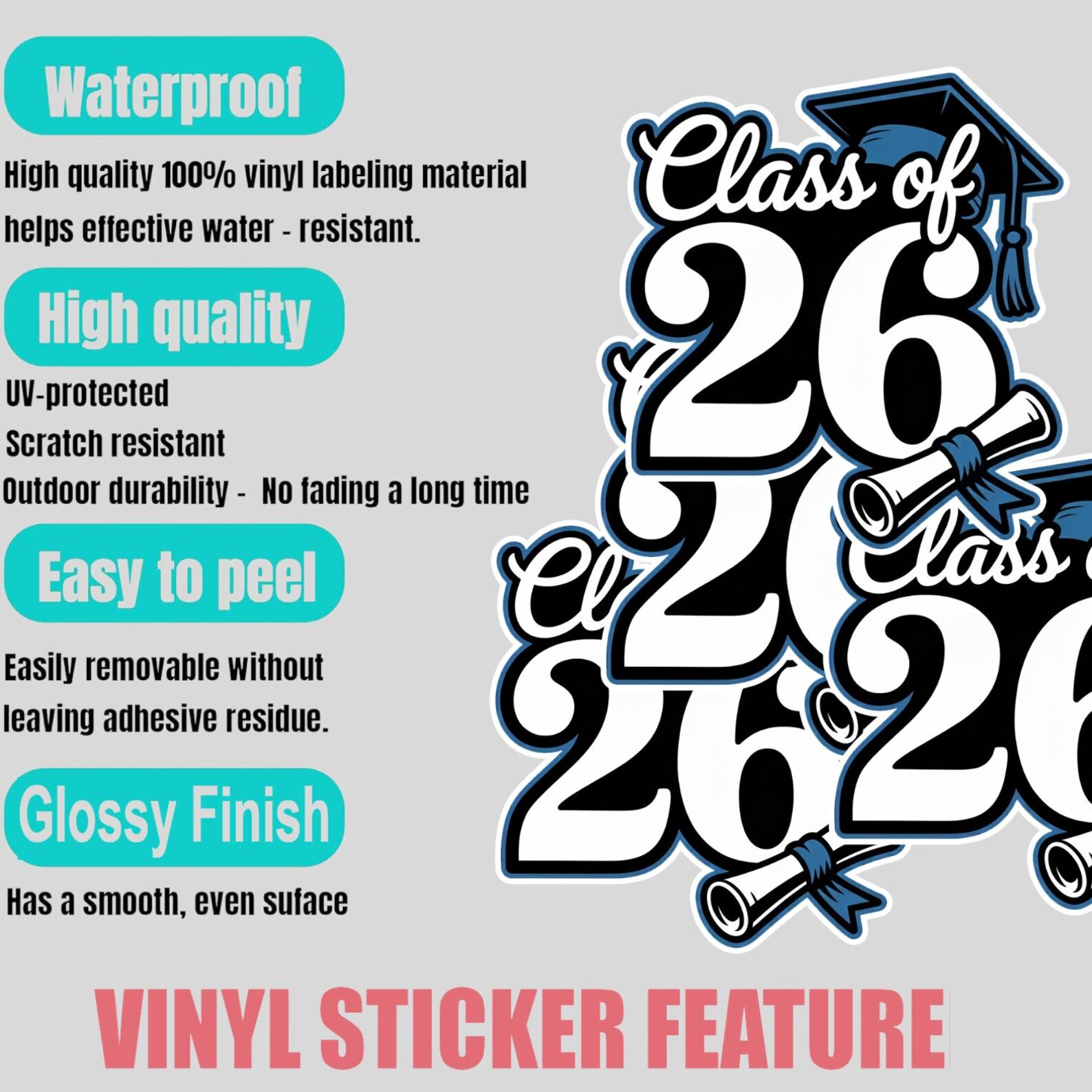 4PCS Class of 2026 Stickers – Senior Graduation Cap & Diploma Vinyl ...
