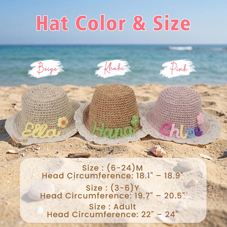 Personalized Name Tag Straw Hat | Custom Yarn Name Initial Kids Sun Hat ...