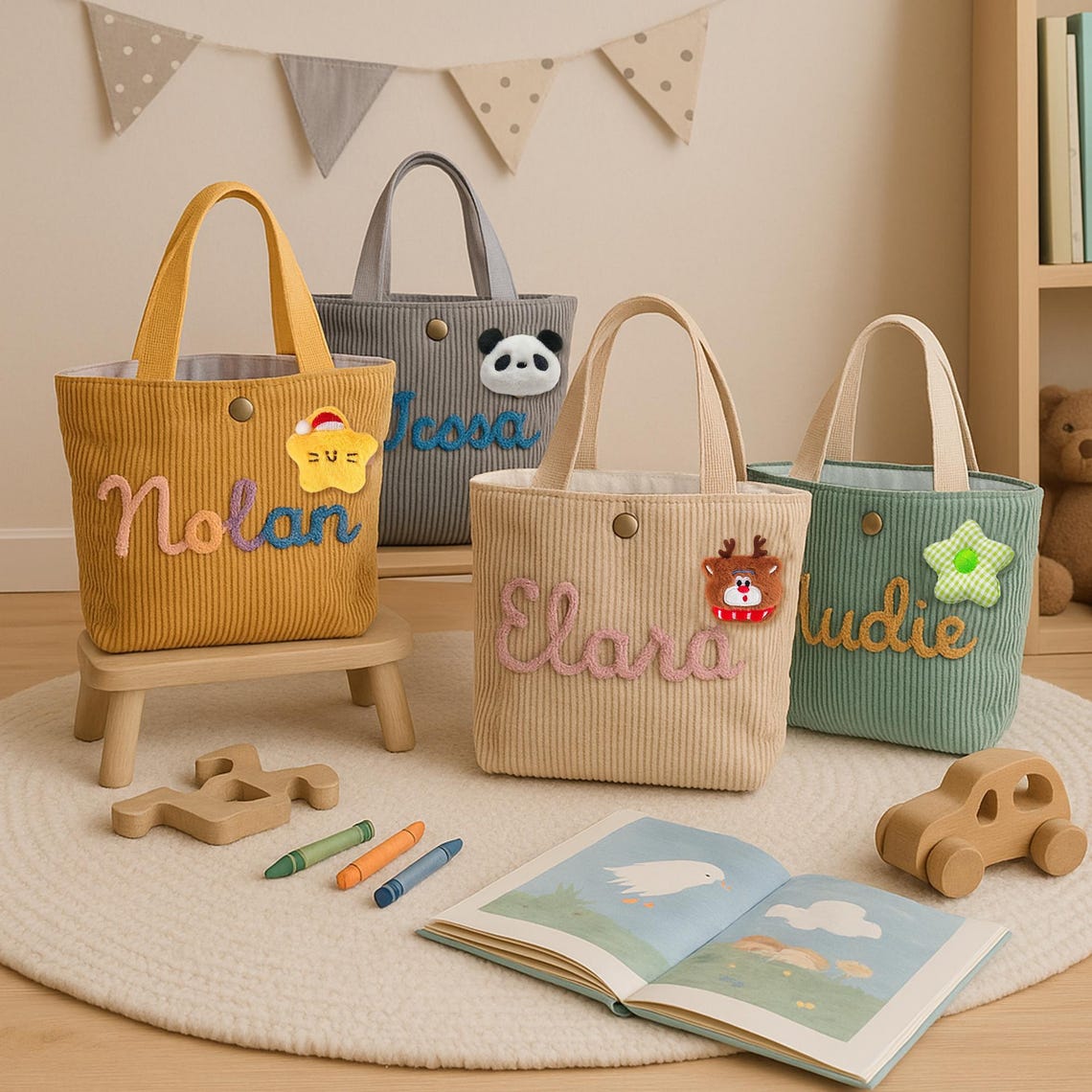 Personalized Kids Name Handbags, Corduroy Handbag for Girls ...