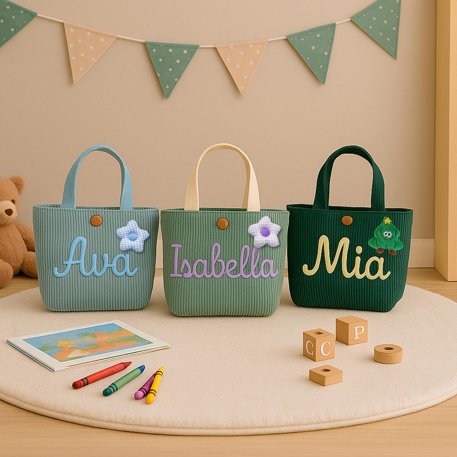 Personalized Kids Name Handbags, Corduroy Handbag for Girls ...