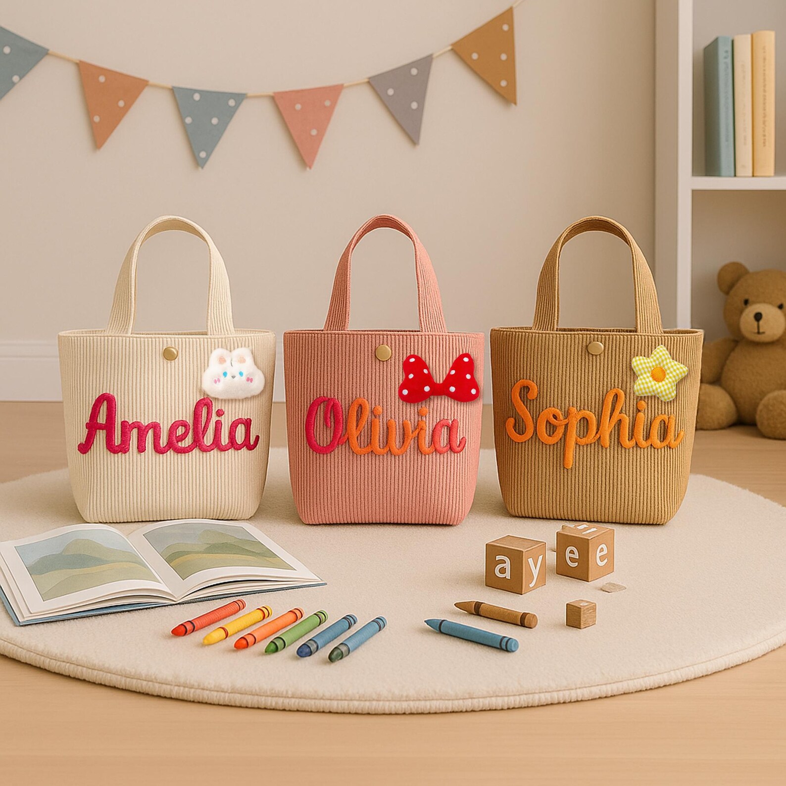 Personalized Kids Name Handbags, Corduroy Handbag for Girls ...