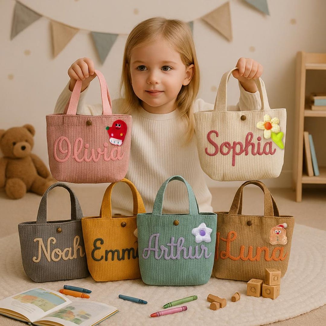 Personalized Kids Name Handbags, Corduroy Handbag for Girls ...