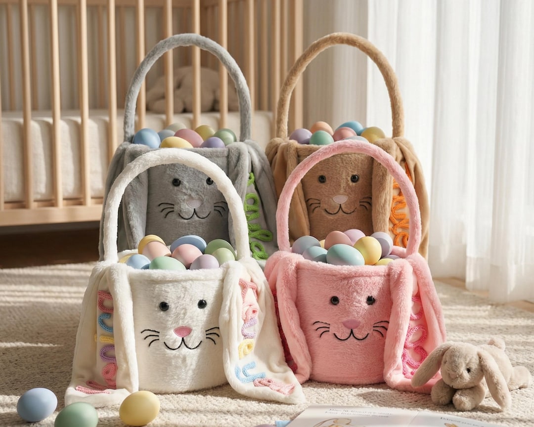 2026 Custom Plush Bunny Basket | Easter Egg Hunt | Spring Nursery Decor ...