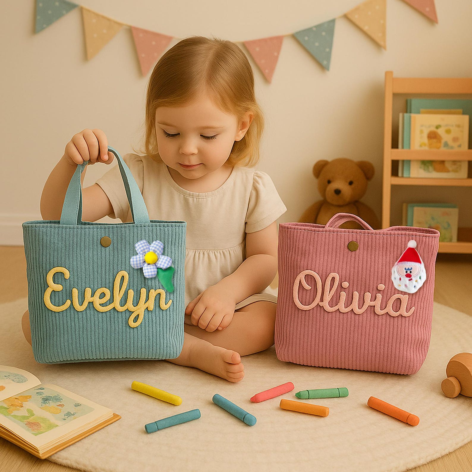 Personalized Kids Name Handbags, Corduroy Handbag for Girls ...