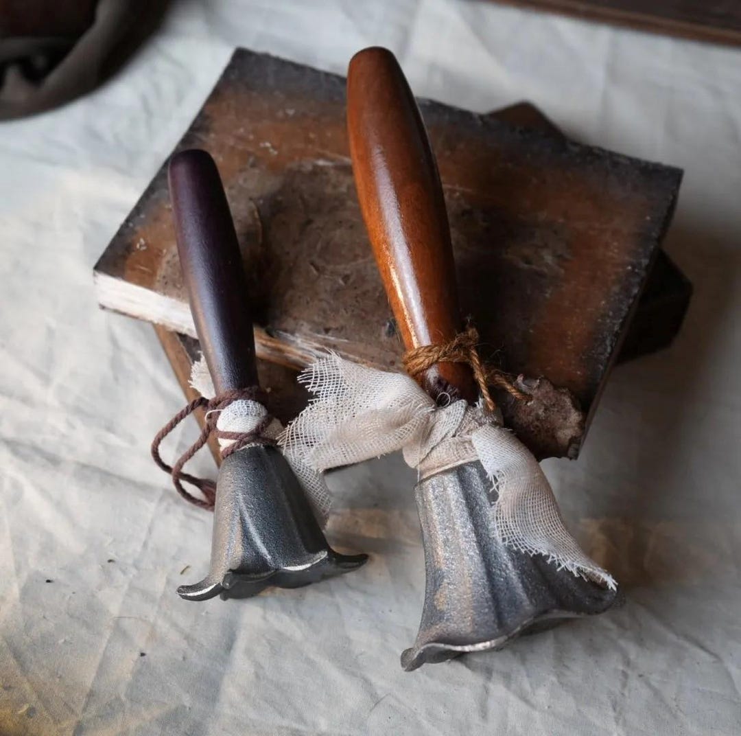 Vintage Handbell Set — Wooden Handle Desk Bell, Witchcraft Ritual Bell ...