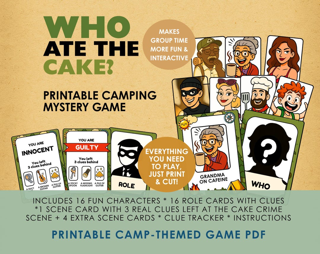 Camping Mystery Game: Who Ate the Cake? Printable Party Game (PDF ...