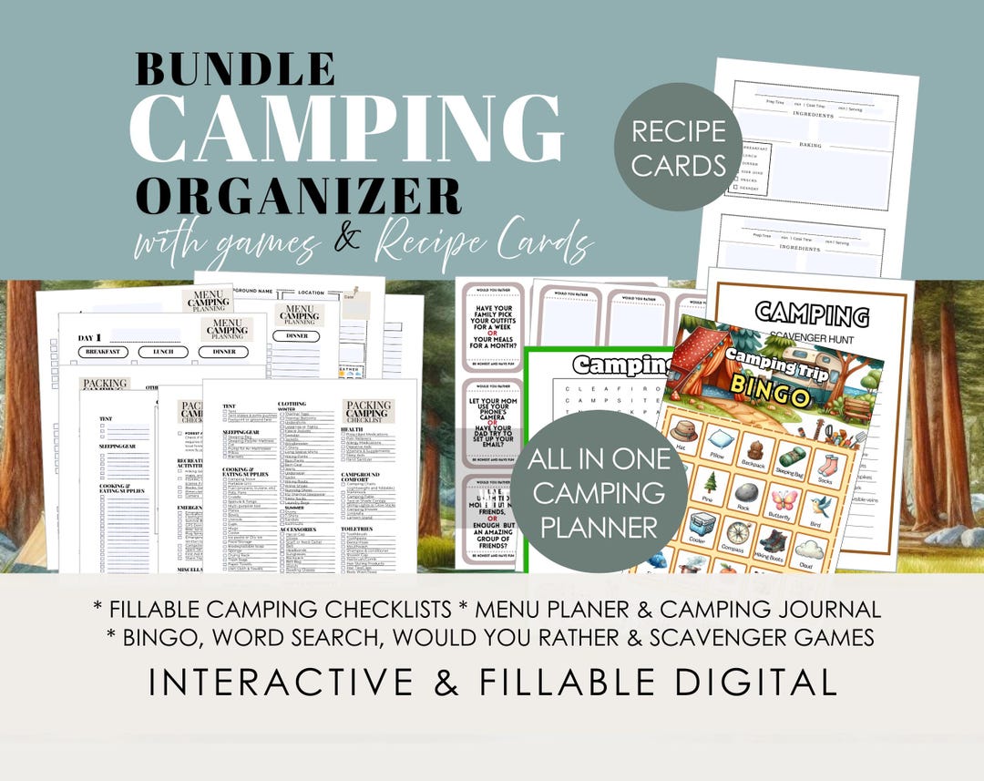Camping Planner and Activity Bundle Printable Fillable With Games Meal ...