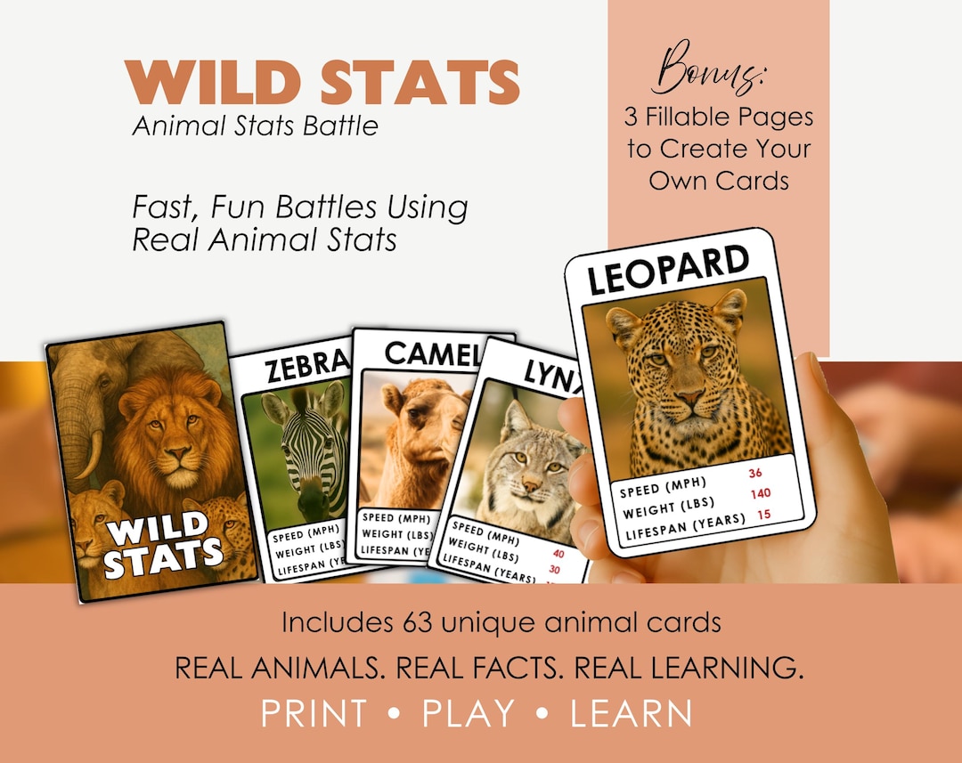 Printable Animal Card Game for Kids – Wild Stats Learning Game (PDF ...