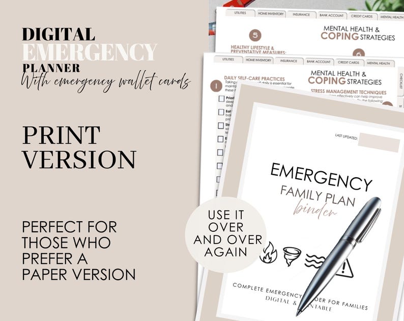 Fillable Family Emergency Plan Binder: Printable PDF With Wallet Cards ...