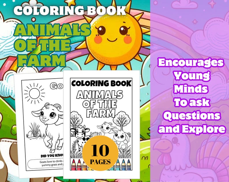 Farm Animal Coloring Book: Fun Facts for Kids (printable) - Etsy