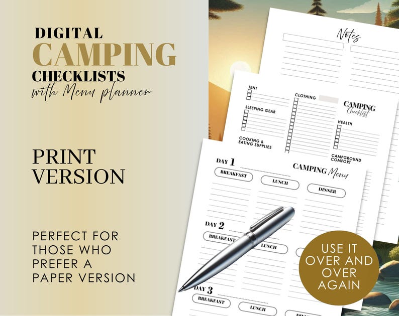 Camping Planner PDF: Fillable Checklist, Menu, Budget Tracker (printable Format) - Etsy