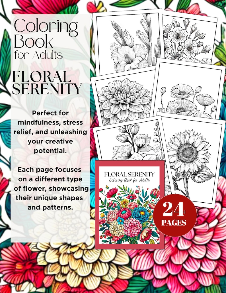Floral Adult Coloring Book: Relaxing Stress Relief & Mindfulness ...