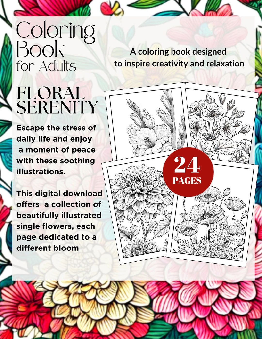 Floral Adult Coloring Book: Relaxing Stress Relief & Mindfulness ...
