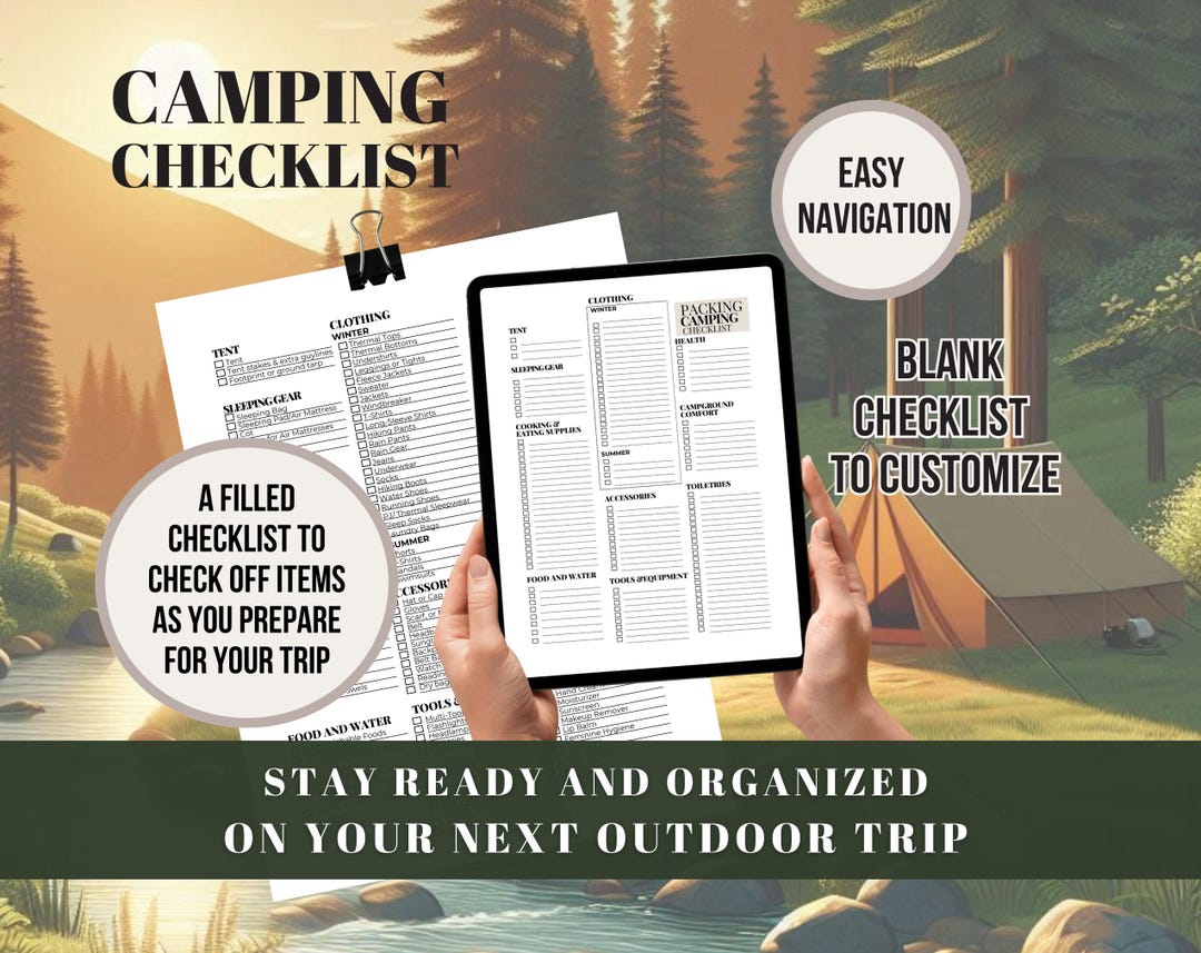 Printable Detailed Fillable Camping Checklist PDF, Essential Gear List ...