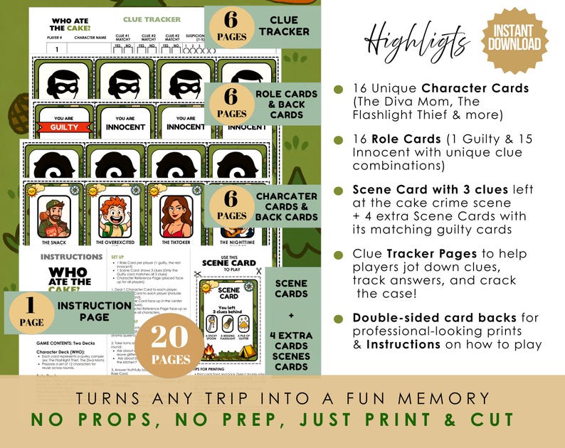 Camping Mystery Game: Who Ate the Cake? Printable Party Game (PDF ...