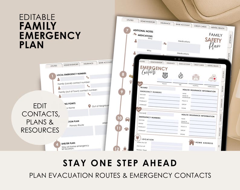 Fillable Family Emergency Plan Binder: Printable PDF With Wallet Cards ...