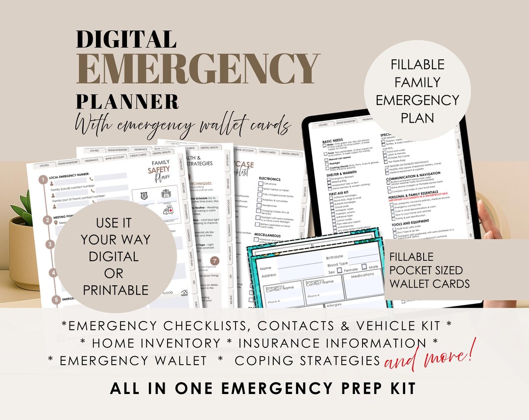 Fillable Family Emergency Plan Binder: Printable PDF With Wallet Cards ...
