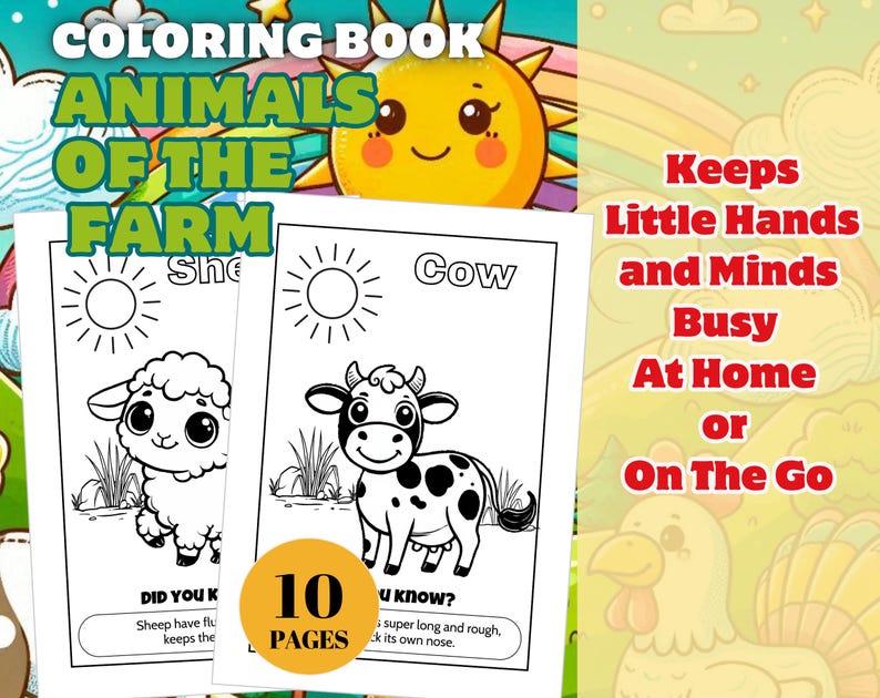 Farm Animal Coloring Book: Fun Facts for Kids (printable) - Etsy