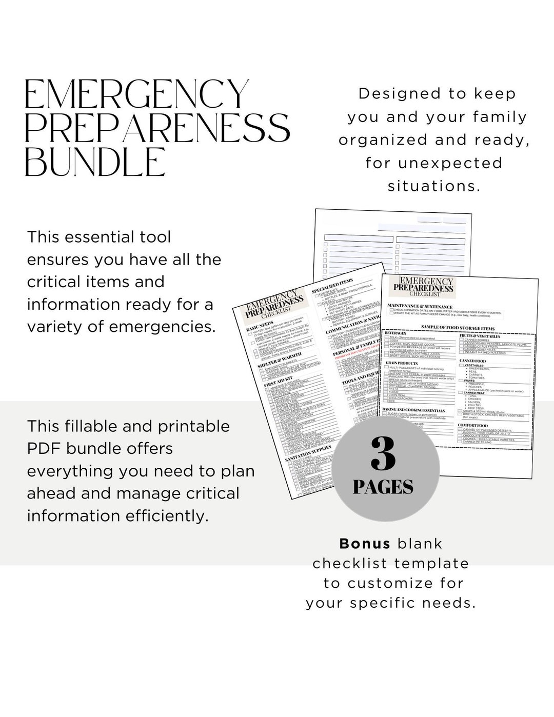 Emergency Preparedness Bundle: Fillable & Printable PDF Checklists for ...