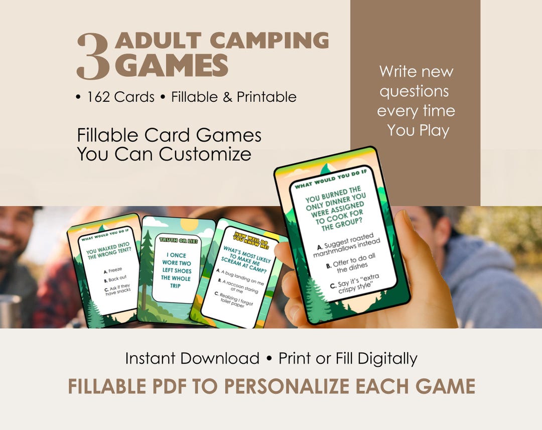 Printable Camping Games Bundle With Fillable Cards for Adults and ...