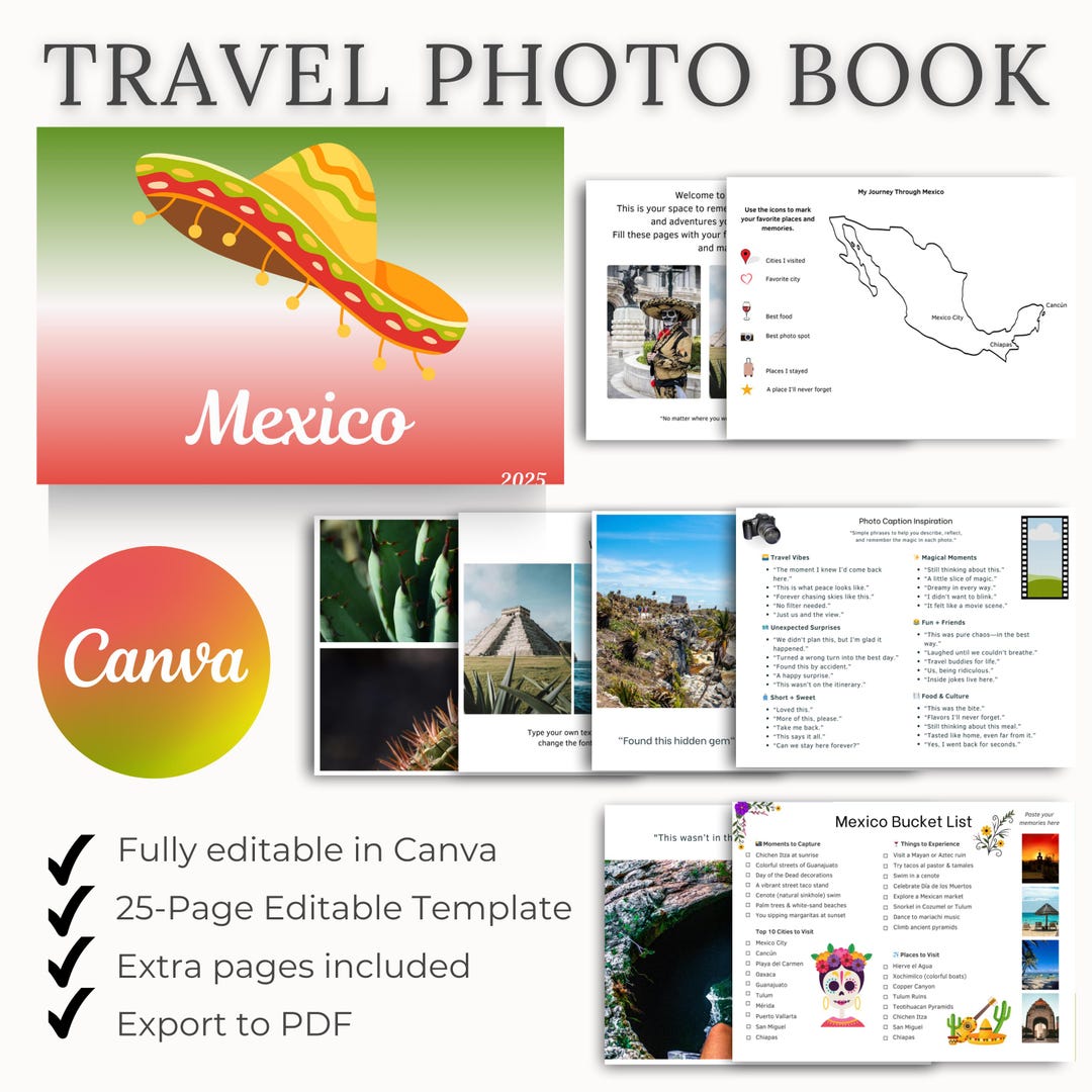 Mexico Travel Photo Book | Printable Canva Scrapbook Pages | Holiday ...