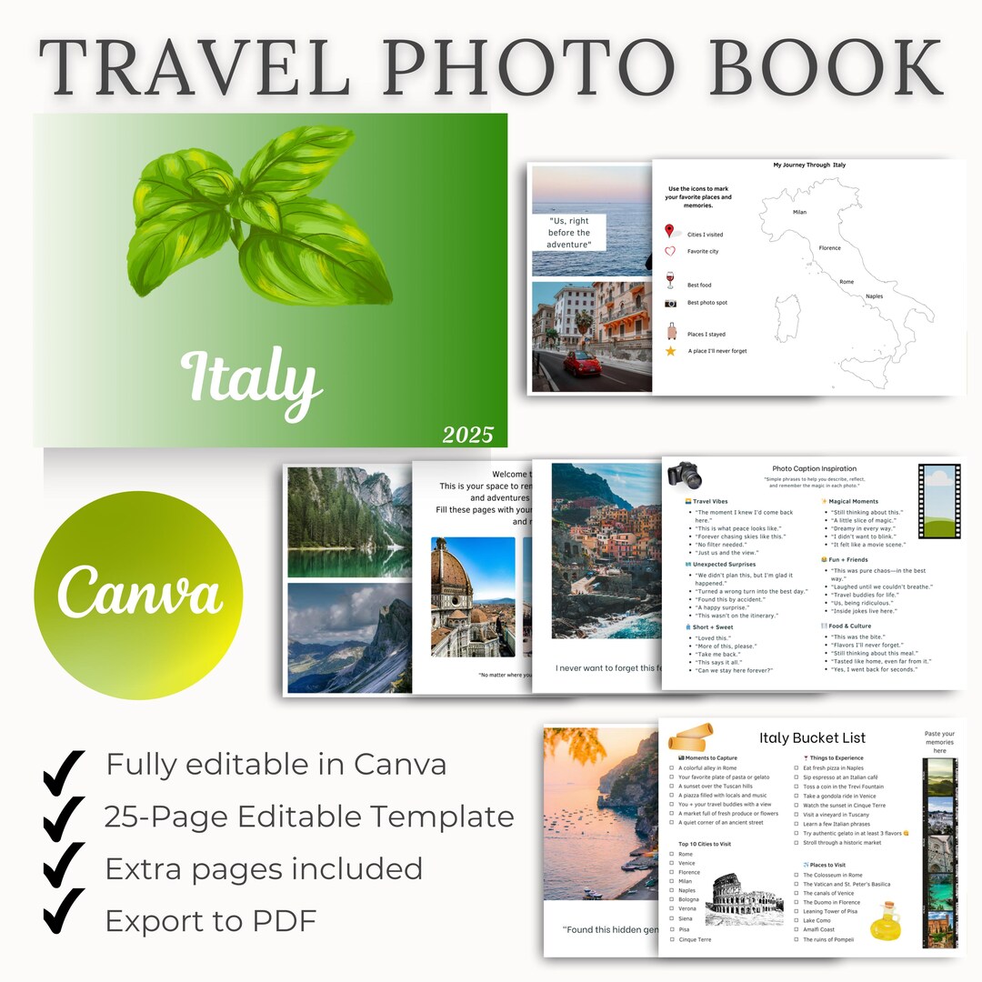 Italy Photo Book Template | Document Your Trip to Rome, Florence ...