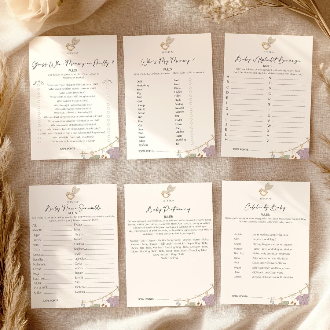 Baby Shower Game Bundle, Boho Baby Shower Game Kit, Printable Baby ...