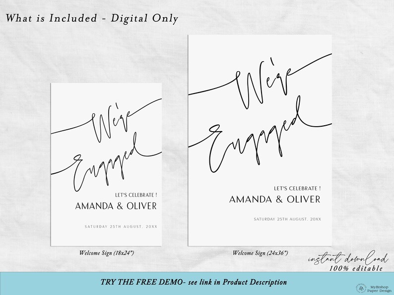 Engagement Party Sign Template Minimalist, Elegant Script Were Engaged ...