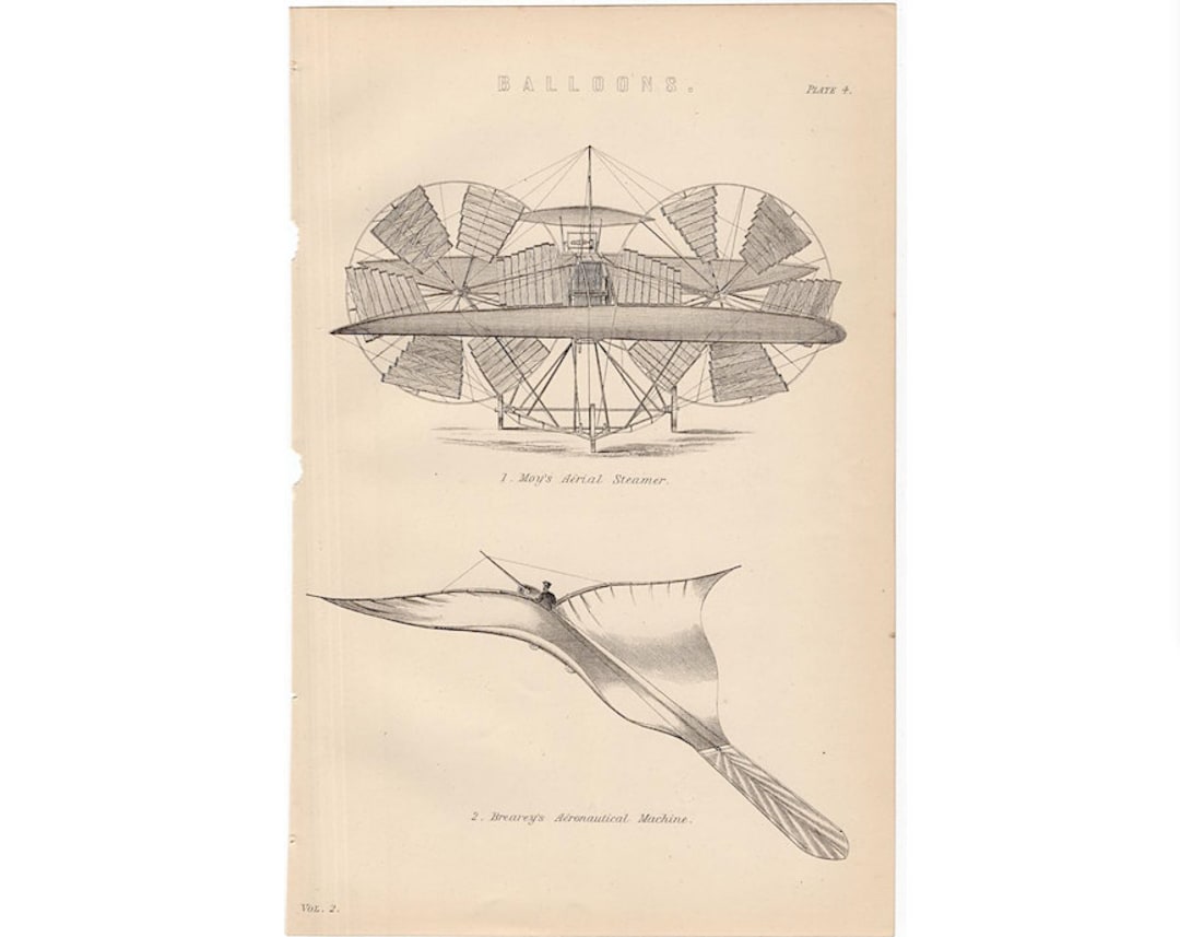C. 1880 FLYING MACHINES Lithograph • Original Antique Print ...