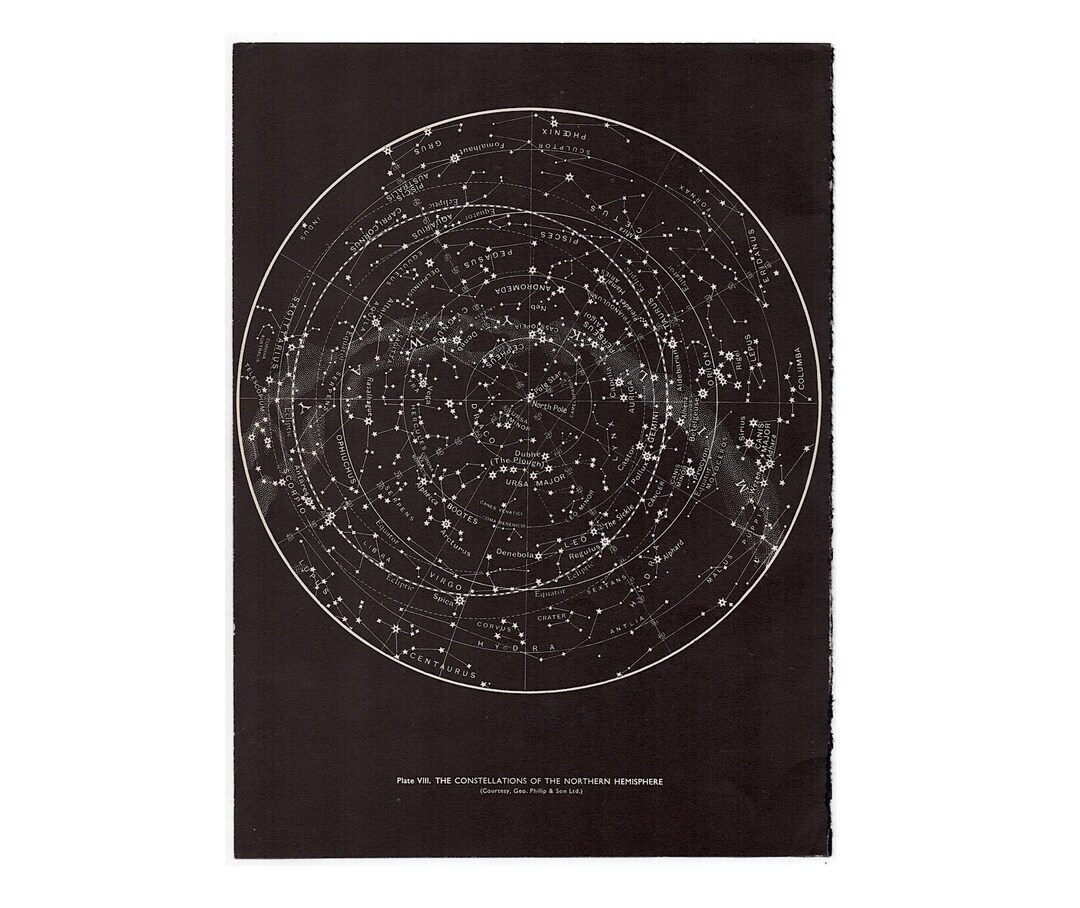 NORTHERN HEMISPHERE CONSTELLATIONS Print C. 1959 • Original Vintage ...