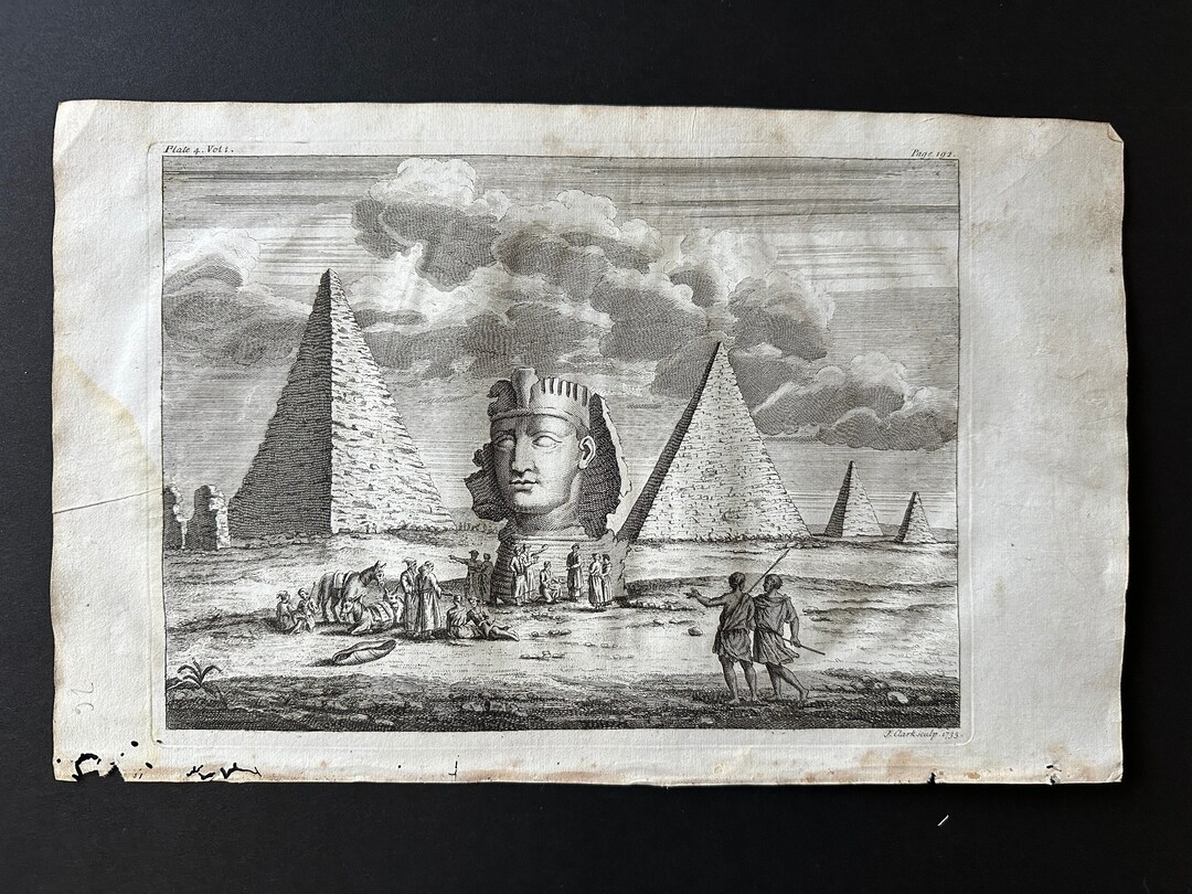 C. 1740 THE SPHINX & PYRAMIDS Engraving Original Antique Print Egyptian ...