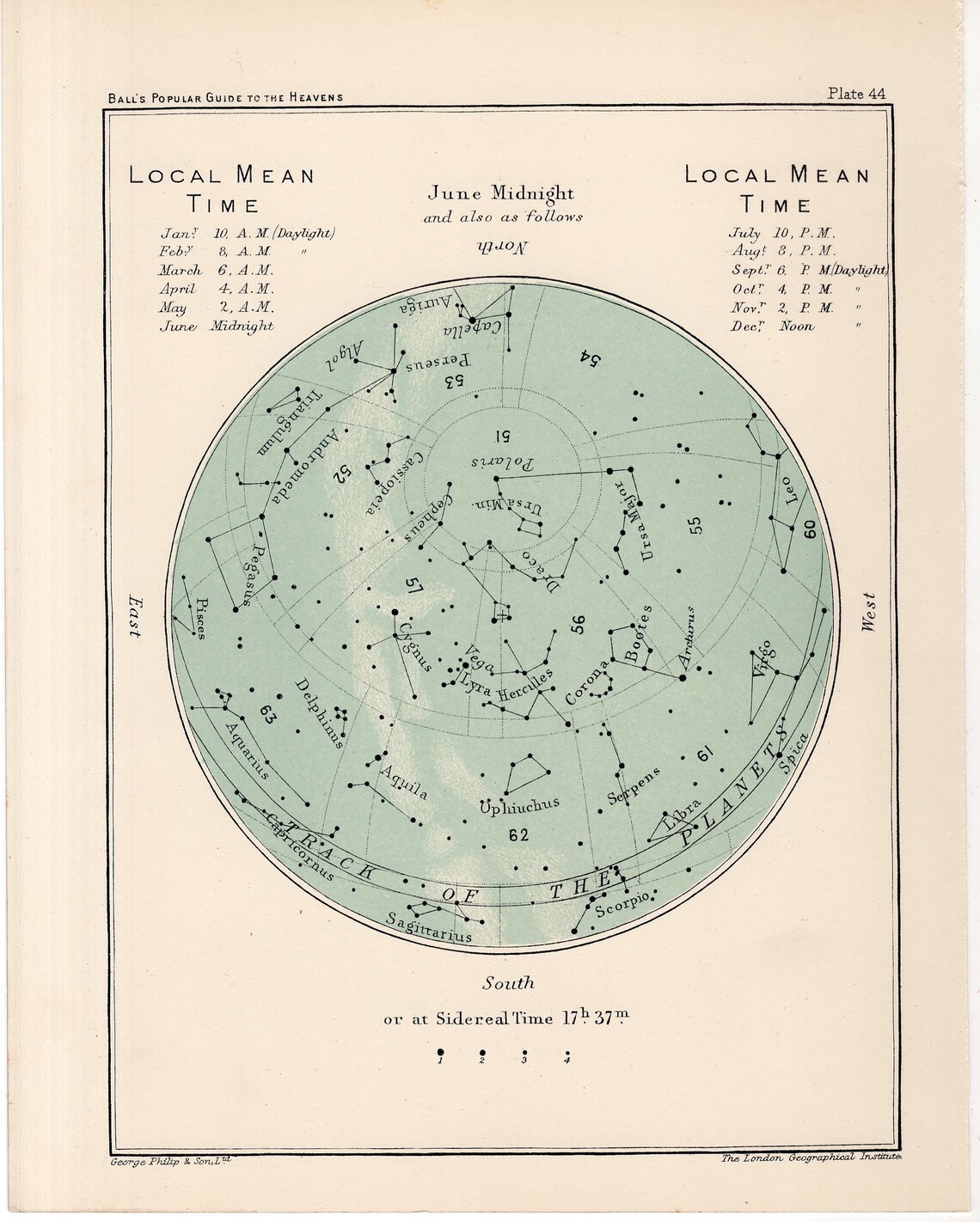 C. 1915 JULY or AUGUST STAR Map • Original Antique Astronomy Print ...