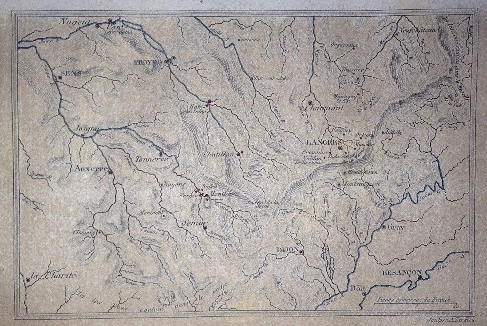 C. 1837 MAP OF FRANCE - the Mountains of Langres, France - Original ...
