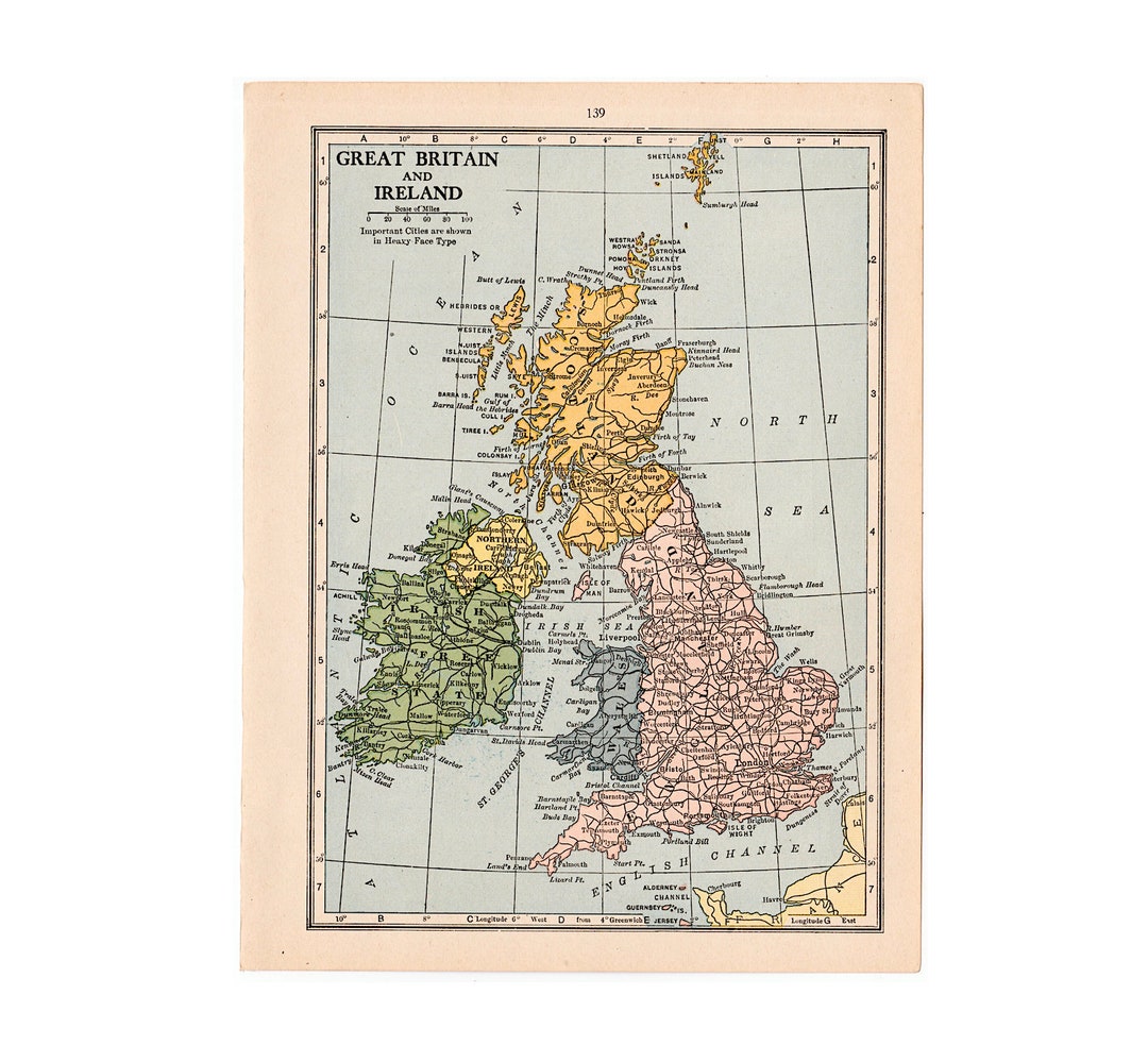 C. 1931 GREAT BRITAIN & IRELAND Map Lithograph • Original Vintage Map ...