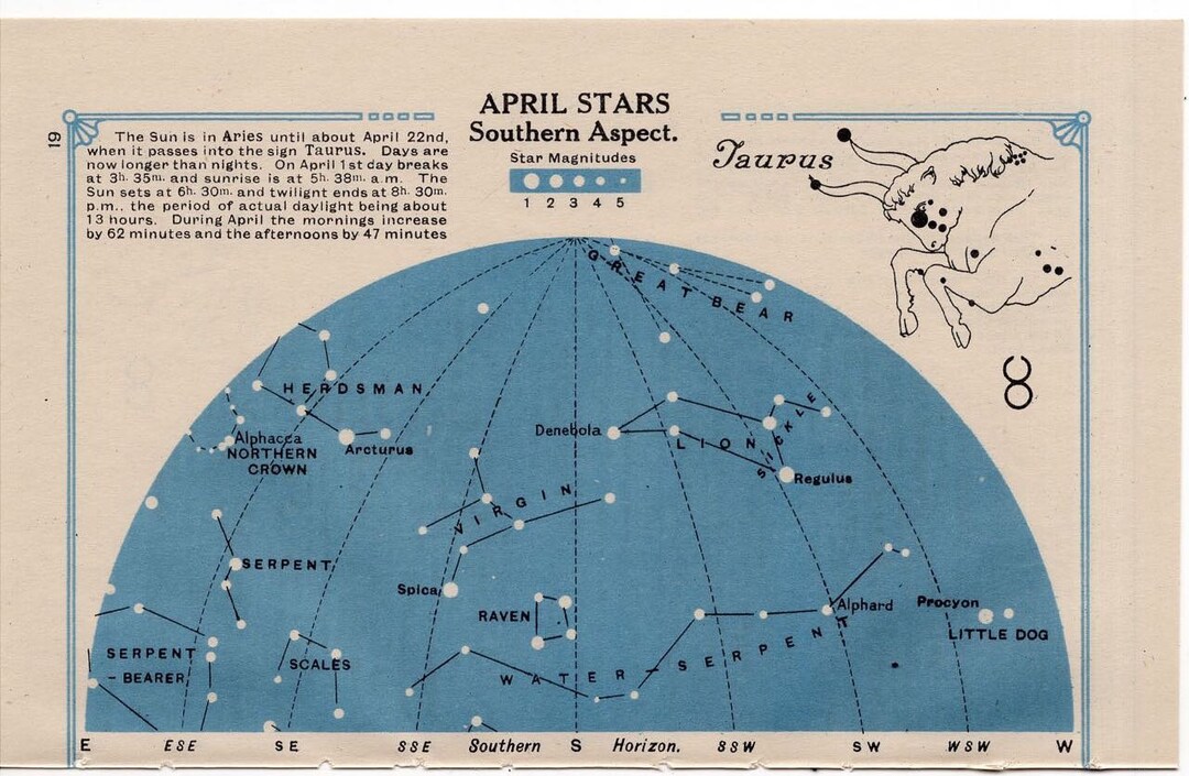 1920 TAURUS Star Chart Original Vintage Celestial Astronomy Lithograph ...