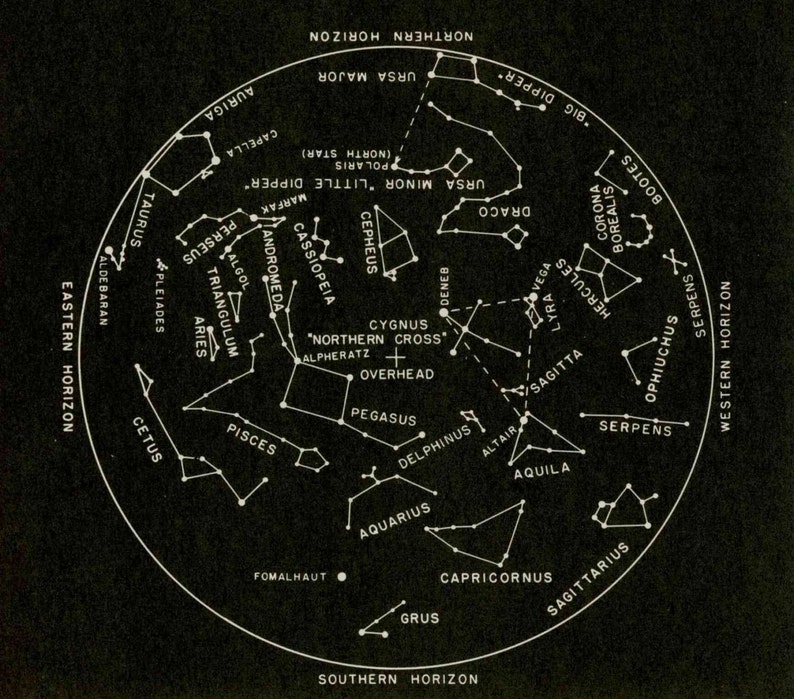 C.1977 OCTOBER STAR MAP Celestial Zodiac Constellation Print - Etsy