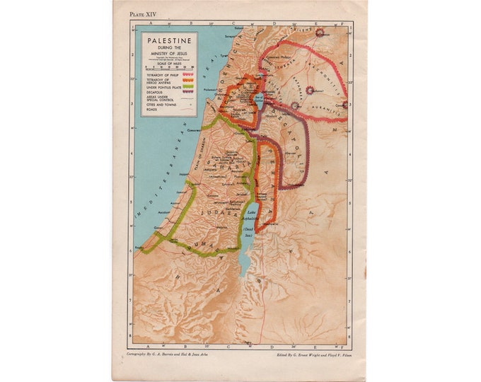 C. 1952 PALESTINE MAP • Original Vintage Map • Middle East Map • the ...