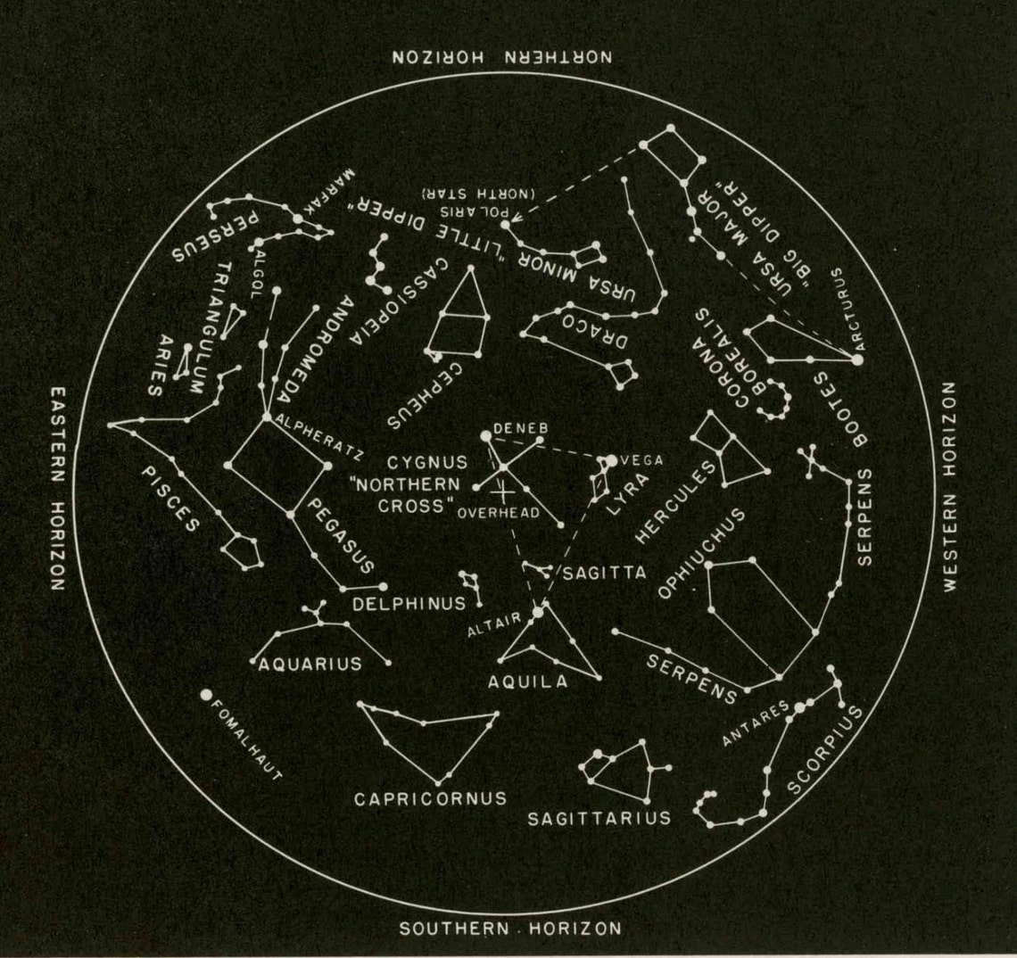 C.1977 SEPTEMBER STAR MAP - Celestial Zodiac Constellation Print ...
