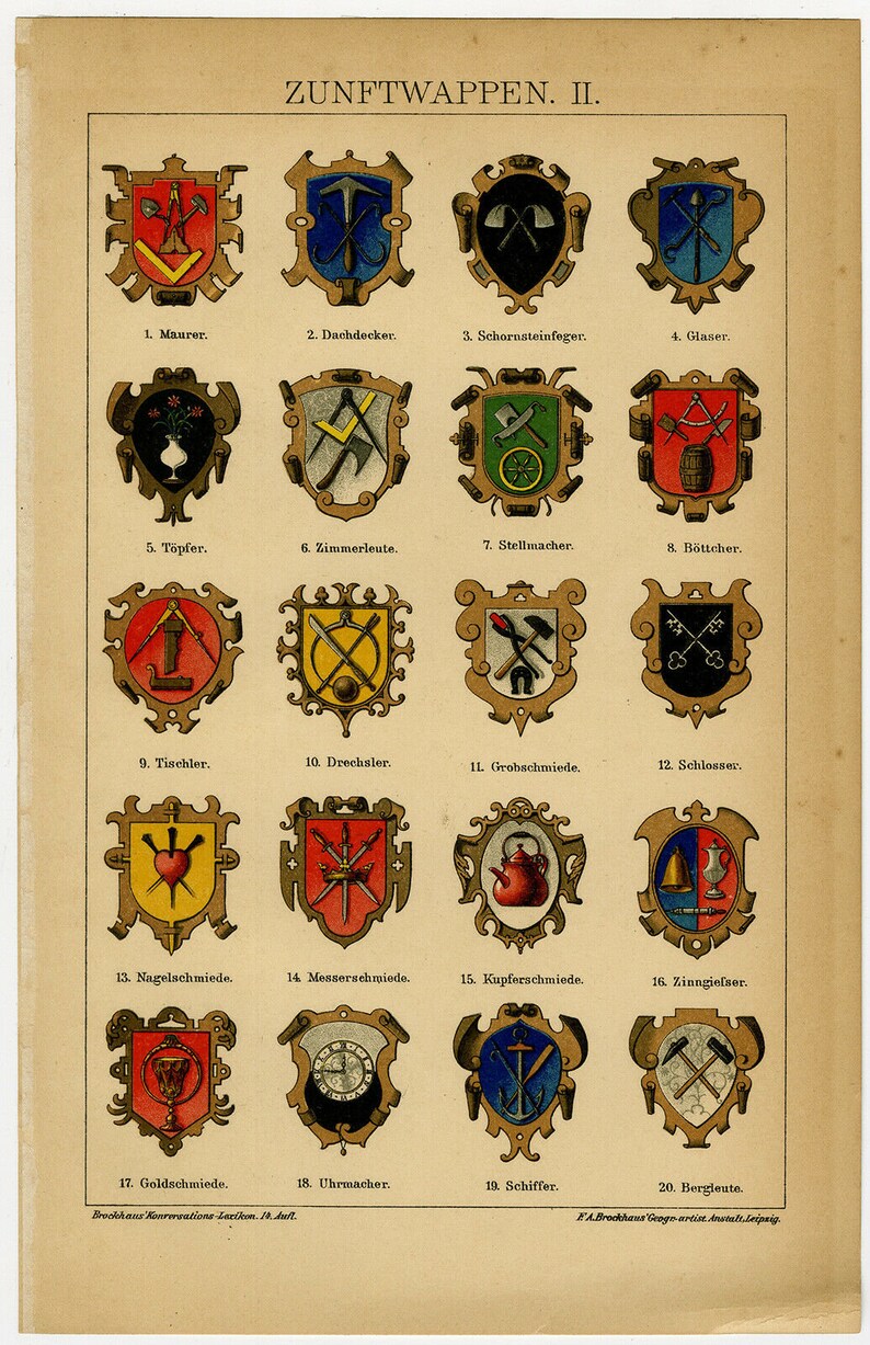 guild shield prints coat of arms prints 1903 GUILD CREST PRINTS c set ...