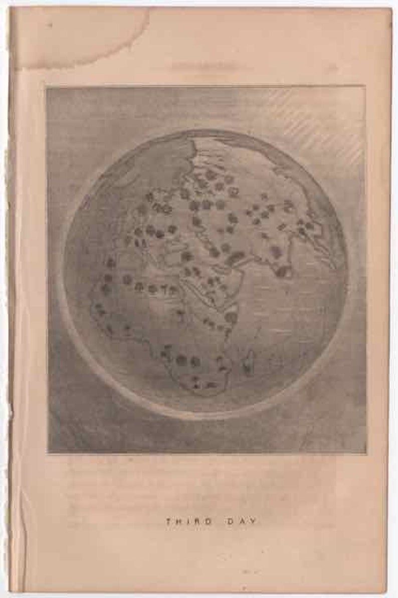 C. 1855 DAYS OF CREATION Print • Third Day • Original Antique Print ...