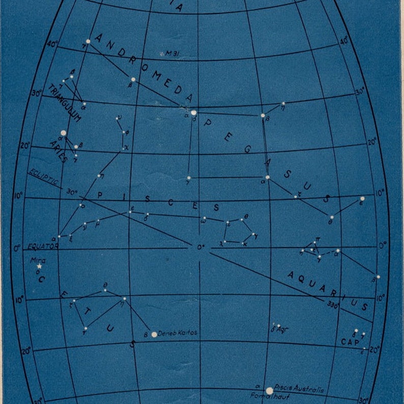 North POLE Star Map C. 1946 • Original Vintage Print • Astronomy Print ...