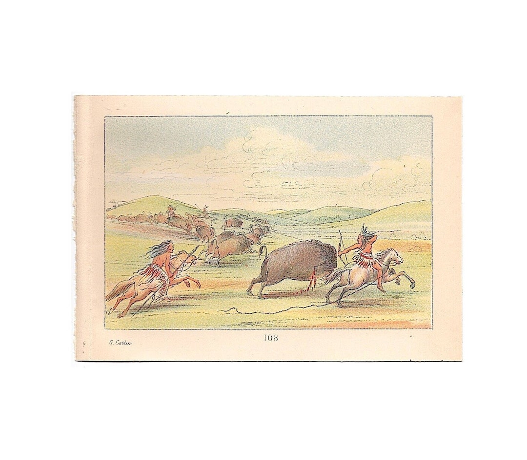 C. 1926 BUFFALO HUNT Lithograph • Original Antique Print • Native ...