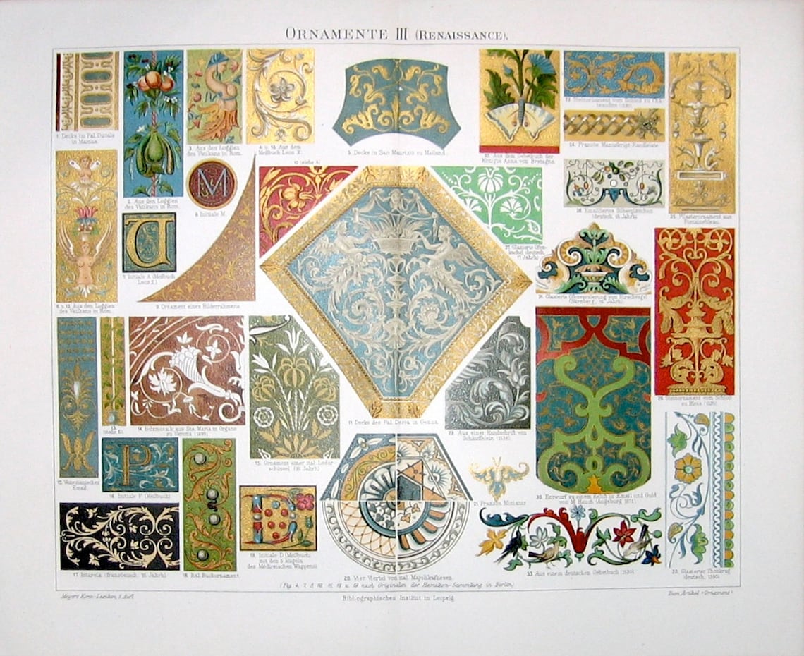 1894 ornament renaissance design decorative work original | Etsy
