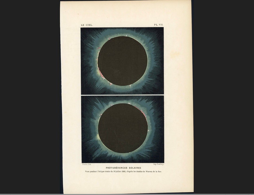 C. 1877 SOLAR ECLIPSE Print • Original Antique Print • Hand Colored ...