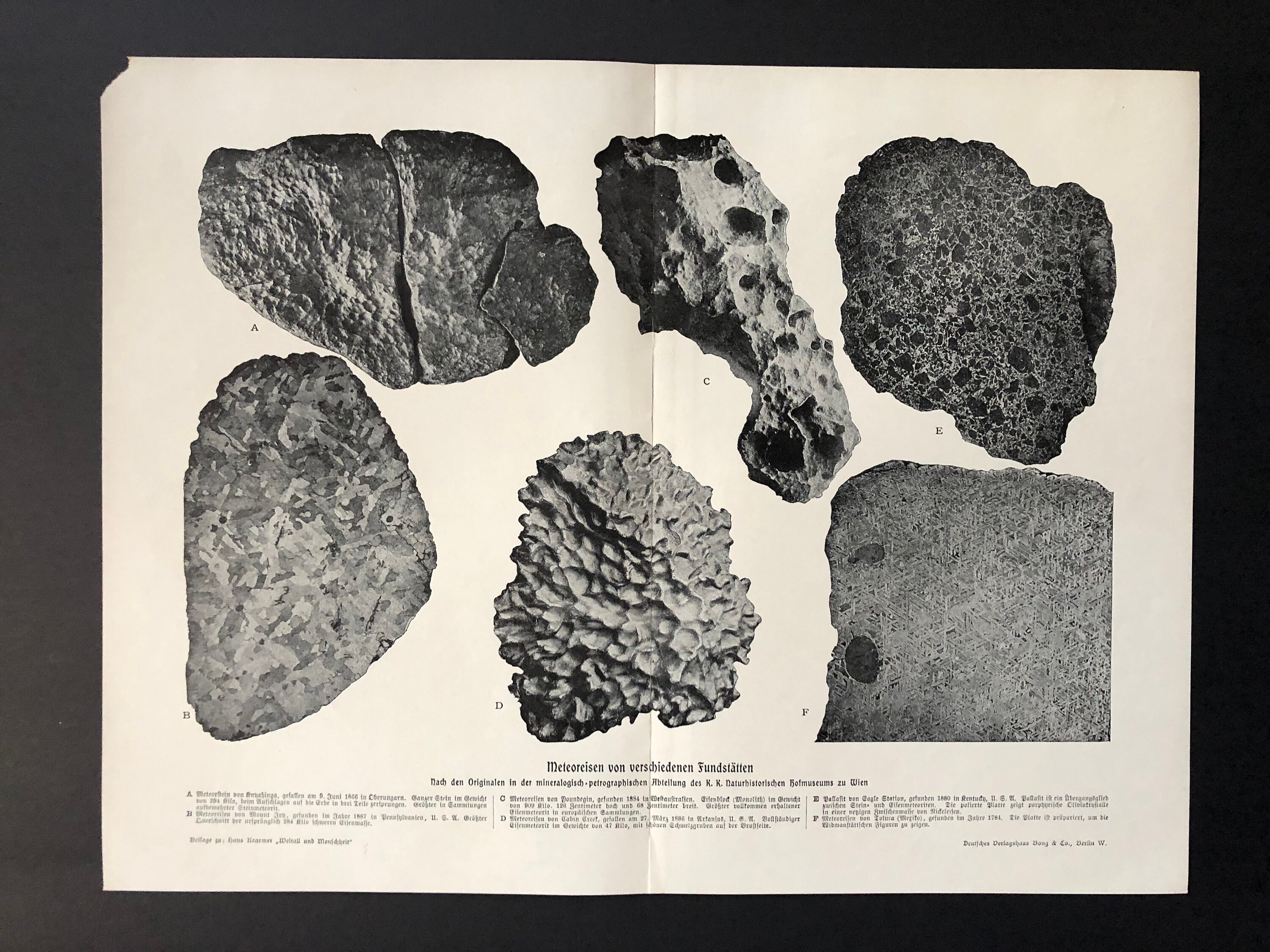 C. 1900 IRON METEORITE STONE Lithograph - Original Vintage Print ...
